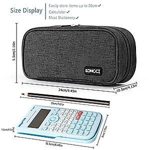 Pencil Case, Koncci Big Capacity Pencil Case for Girls and Boys, Aesthetic Large Storage Pen Pouch Bag with Zippers and Handle for School College Office Students Adults (Dark Grey)