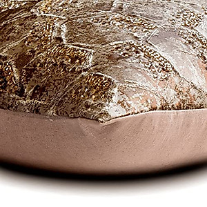 The HomeCentric Decorative Copper 22"x22" (55x55 cm) Throw Pillow Covers, Jacquard Silk Textured, Foil & Bead Throw Pillows for Sofa, Geometric Pattern Modern Style Easter - Burnished Glow