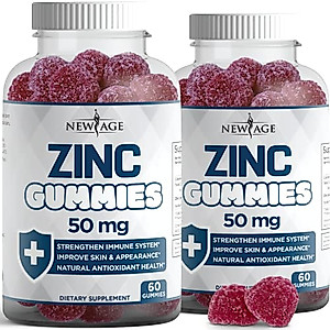 Zinc Gummies - 2 Pack - 50mg High Potency Immune Booster Zinc Supplement, Immune Defense, Powerful Natural Antioxidant, Non-GMO - by New Age, 120 Count