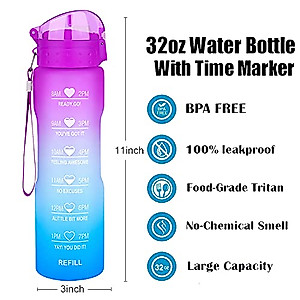 XACIOA 32oz/18oz Water Bottle with Straw & Motivational Time Marker, Leakproof BPA Free,Ensure You Drink Enough Water Throughout The Day for Fitness and Outdoor Sport-Straw Brush & Cup Brush