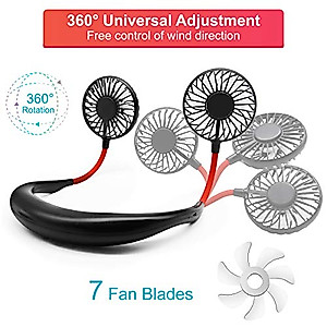 Hand Free Fan, Portable Neck Fan, Personal Hands Free Fan Headphone Fan USB Rechargeable Battery USB Neck Fan Adjustable Strong Airflow Light for Outdoor, Sport, Home, Office, Travel (Black)