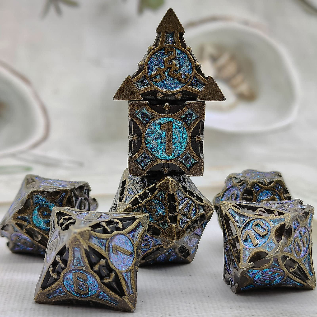 GIUADKXD Metal DND/ D&D Dungeons and Dragons Dice Set Trpg Board Game Polyhedron MTG Dice Set D20 Dice Game Accessories（Rolling Blue）
