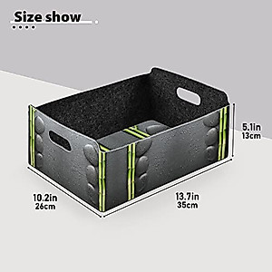 Poeticcity Black Zen Basalt Stones with Dew Green Bamboo on Dark Collapsible Felt Cloth Storage Box, Rectangular Desk Organizer Basket Bin, Detachable Laundry Hamper Plate Counter Holder Box