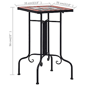 vidaXL Mosaic Outdoor Side Table - Durable Iron and Ceramic Construction, Elegant Curved Legs - Ideal for Garden, Balcony, Terrace - Also Serves as Flower Plant Stand - Brown Terracotta and White