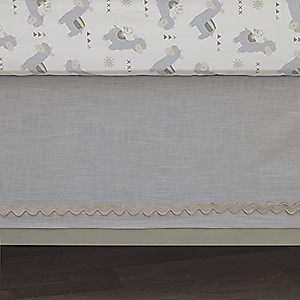 NoJo Mama's Little Llama Grey, White and Charcoal 4 Piece Nursery Crib Bedding Set - Comforter, Crib Sheet, Dust Ruffle and Nursery Organizer