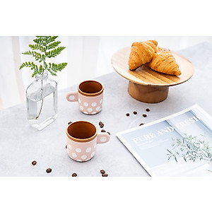 KAKI Espresso Cups Set of 2-3 Ounce, Clay Espresso Cups Pink with White Polka Dot, Handmade Expresso Coffee Cup for Coffee Lovers, Gifts for Mom, Dad or Friends (Pack 2)