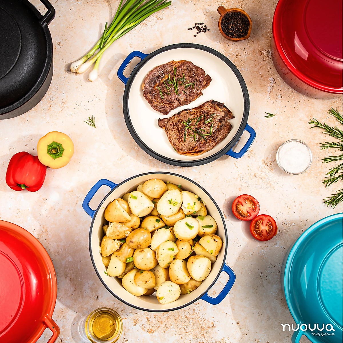 Pre-Seasoned Cast Iron Dutch Oven Casserole Pot - Cast Iron Skillet Lid – 2 in 1 Cooking Cookware Pan Set – Dutch Oven Pot with Lid – Black, 5 Quarts, 26cm – by Nuovva