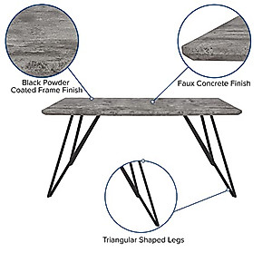 Merrick Lane Maya Rectangular Dining Table Faux Concrete Finish Kitchen Table with Retro Hairpin Legs