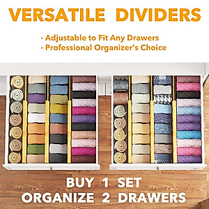 SpaceAid Bamboo Dresser Drawer Dividers 6 Pack, 4.65“ High Adjustable 12.5“-17” Drawer Organizers, Expandable Organization for Clothing, Clothes, Dressers, Natural