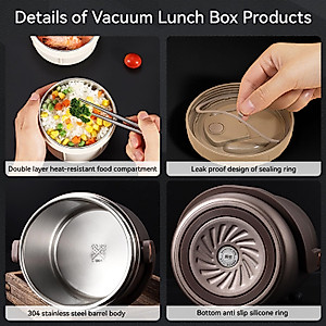 GOLDEN KEY Adults Stainless Vacuum-Insulated Wide Mouth Large Thermos for Hot Food with 3 Stackable Storage Container Inserts and Lunch Bag,Hot & Cold Soup Thermo Lunch Container,87 Ounce,Coffee