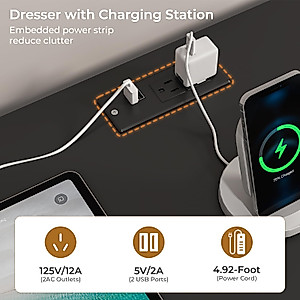 MSmask Black Dresser with LED Lights and Charging Station, Chest of 6 Drawers for Bedroom, Double Dressers with Open Storage, Closet Organizer for Bedroom, Living Room, Entryway