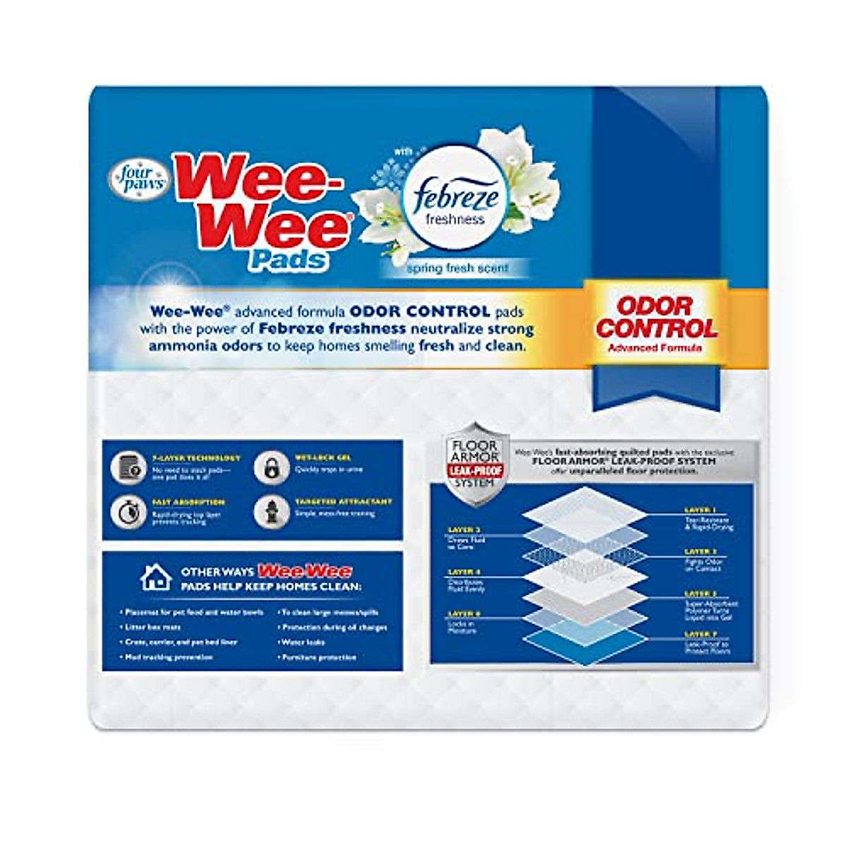Four Paws Wee-Wee Odor Control with Febreze Freshness Pee Pads for Dogs - Dog & Puppy Pads for Potty Training - Dog Housebreaking & Puppy Supplies - 22" x 23" (100 Count),White