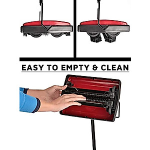 Alpine Industries Triple Brush Floor & Carpet Sweeper – Heavy Duty & Non Electric Multi-Surface Cleaner - Easy Manual Sweeping for Carpeted Floors (Red)