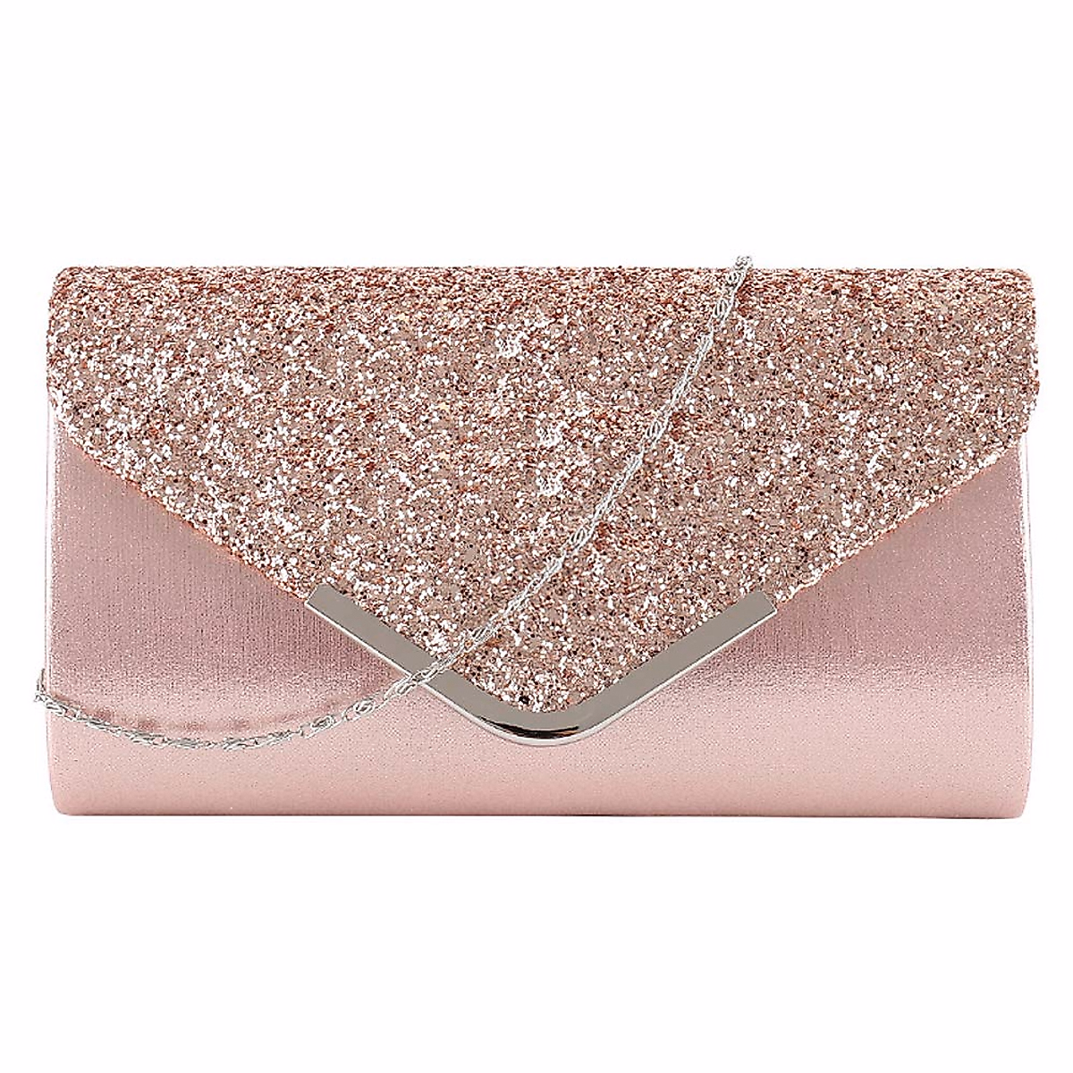 Danse Jupe Women Shiny Sequin Evening Purse Envelope Clutch Bag Crossbody Chain Bag for Wedding Party Pink