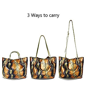 MEL JUN Genuine Leather Handbags for Women, Fashion Women's Purses and Handbags Work Tote Bag Shoulder Crossbody Bags -Gold