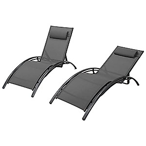 VARVIND Outdoor Patio Chaise Lounge Chairs, Chaise Lounge Outdoor Set of 2, 5 Adjustable Backrest Positions, Adjustable Patio Lounge Chair with Headrest Suitable for Poolside, Balcony,Backyard (Grey)