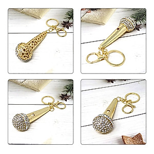 Honbay 1PCS Rhinestone Microphone Keychain Sparkling Music Voice Bag Keyring Musically Key Chain Decor in A Box for Bag Purse Wallet Handbags Backpack