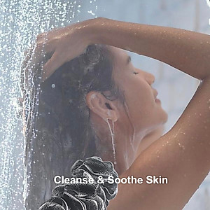 Loofah-Charcoal Back-Scrubbers 2-Pack-by-Shower-Bouquet: Long-Handle Bath-Sponge-Brushes with Extra Large Soft Mesh for Men & Women - Exfoliate with Full Pure Cleanse in Bathing Accessories