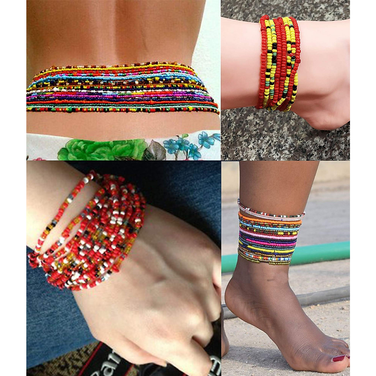 Tornito 16Pcs Belly Waist Chain Summer Jewelry Bikini Body Chain for Women African Waist Bead Set Stretchy Elastic String Multi-Color Sexy Necklace Bracelet Anklet