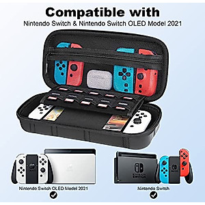 ESTARER Carrying Case for Nintendo Switch OLED Hard Travel Case, Storage Protective Cover Carry bag Pouch w/16 Game Card Cartridges,Black