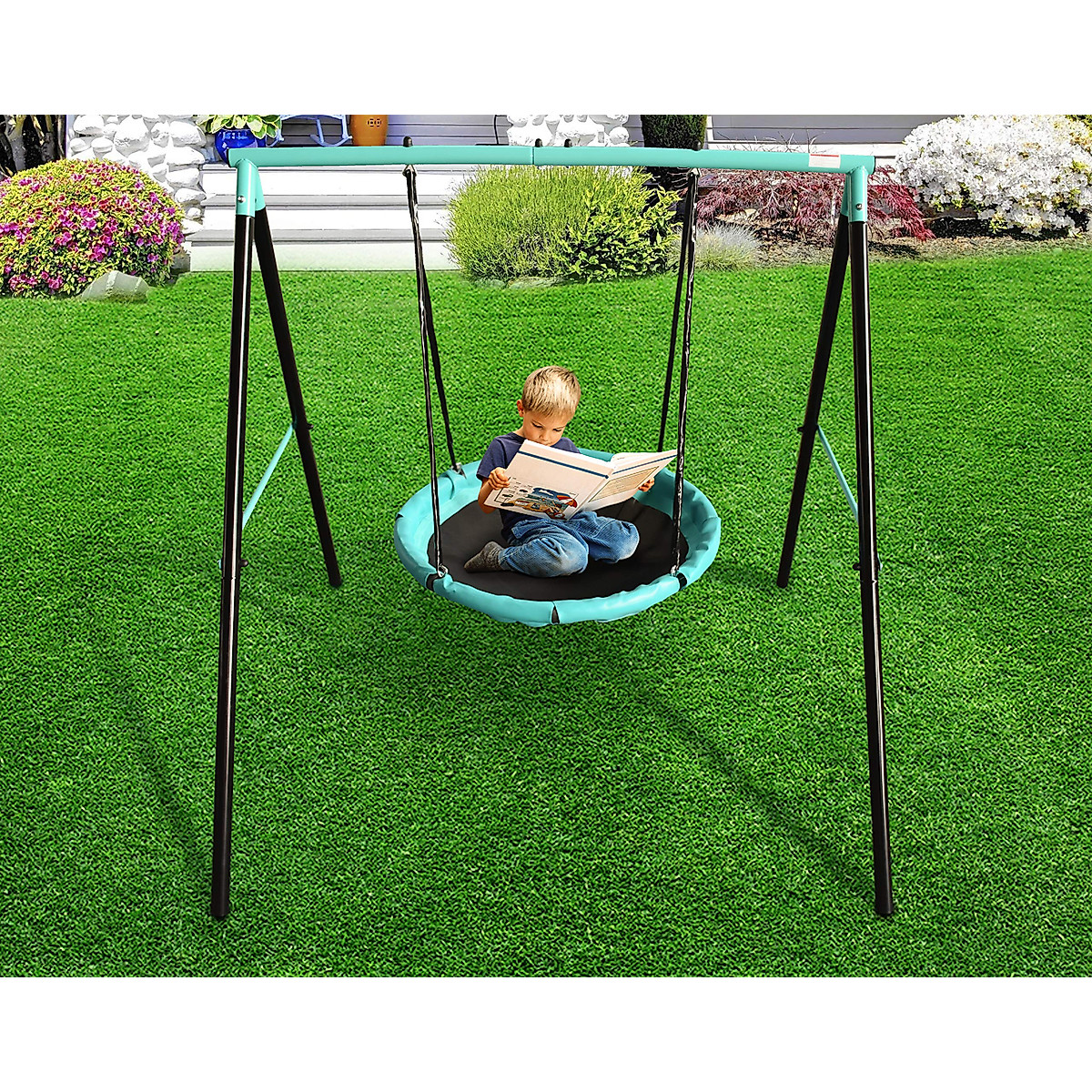 UFO A-Frame Metal Swing Set for 1 or 2 Children, Kids & Toddlers