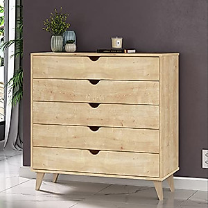 FALKK Furniture 5- Drawer Dresser - Dresser for Bedroom, Nursery Dresser Organizer, Chest of Drawers (Natural Wood)