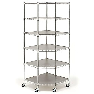 6-Tier Corner Shelf with Wheels, Corner Restaurant Shelf Commercial Food Storage