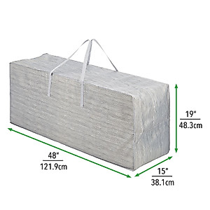 mDesign Extra Large Christmas Tree Storage Bag with Handles - Zippered Storage Tote - Durable Storage Container For Artificial Christmas Tree, Wreaths, Garland and Holiday Decor - Striped, Taupe/Tan