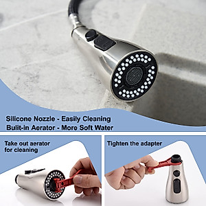 Kitchen Faucet Sprayer Head Replacement - Pull Down Faucet Spray Head with 11 Adapters, Pull Out Faucet Sprayer Nozzle, 3 Function Kitchen Tap Spray Spout Part Connector, Brushed Nickel