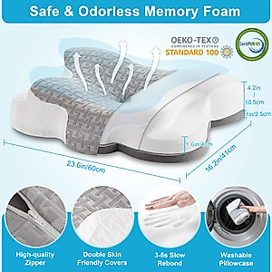 Elviros Cervical Memory Foam Neck Pillow for Pain Relief, Adjustable Orthopedic Support Pillows for Sleeping, Ergonomic Bed Pillow for Side, Back, Stomach Sleepers, Queen Size, Grey