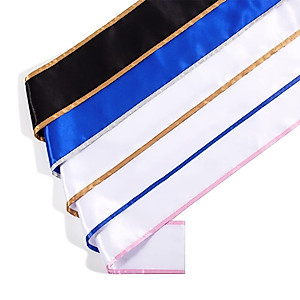Party to Be Plain Sash with Tassels Blank Satin Sash for Adults 3.9" Wide x 74.8" in Total Length (White with golden border)