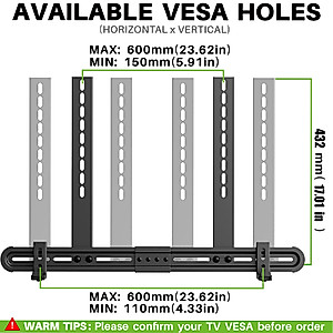 USX MOUNT Universal Soundbar Mount, Sound Bar TV Bracket for Soundbar with Speaker, Fits 2 Installation Options, Removable No-Slip Base Holder Extends 3.46”-6.06”