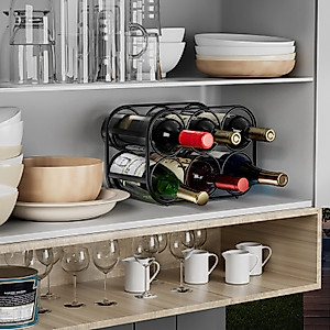 Buruis 6 Bottle Countertop Wine Rack - Wine Holder for Red White Wine Storage - Freestanding Metal Wine Rack - Modern Tabletop Bottle Holder - Black