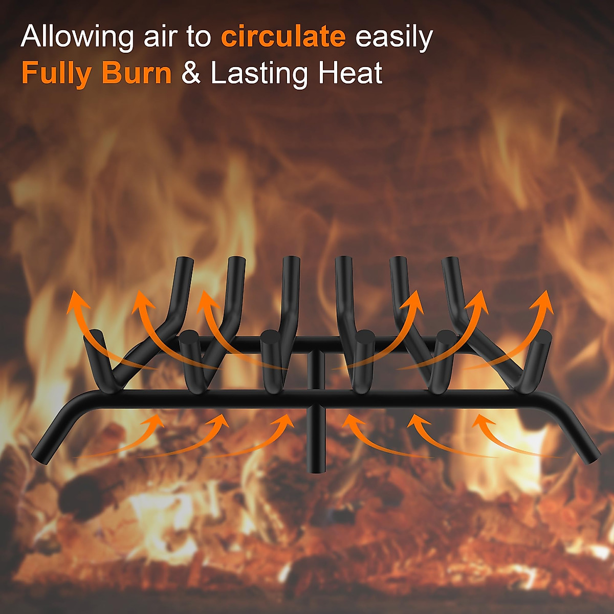 iPEGTOP Fireplace Grate 21 inch Heavy Duty Solid Steel Fireplace Wood Log Holder Burning Rack for Inside Fireplace Wood Stove, 7 Bars Wrought Iron Fire Pit Firewood Grate for Outdoor