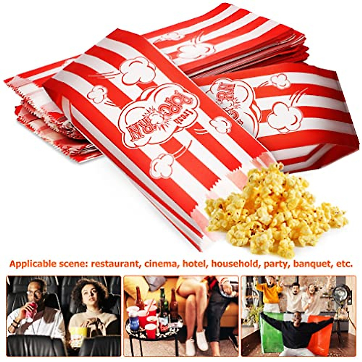 Snack Container 100Pcs Paper Popcorn Bags Convenient Pop Bags Bulk Popcorn Bags Portable Paper Bags Dessert Supplies for Popcorn Machine, Party （90 * 50 * 220MM) Popcorn Bucket