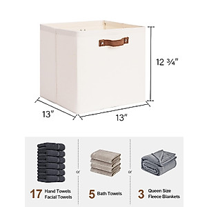 StorageWorks 13x13 Storage Cubes, Collapsible Storage Bins Organizer for Closet, Fabric Storage Box with PU Handles, Beige, 4-Pack