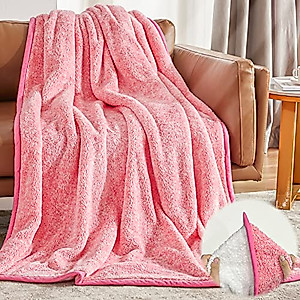 Inhand Sherpa Throw Blankets for Couch, Travel Plush Cozy Lightweight Blanket, Soft Fleece Fur Throw Blanket, Big Fluffy Sherpa Throws and Blankets for Sofa, Bed(50"x 60", Pink)