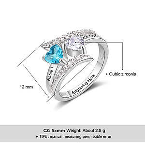 Zomodia 925 Sterling Silver Promise Rings for Her Personalized Mothers Rings with 2 Simulated Birthstones Womens Meaningful Engagement Wedding Names Jewelry (9)