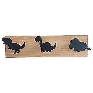 sanction Kids Dinosaur Wall Mounted Coat Hooks Wooden Door Hanger for Boys Bedroom Nursery Playroom Decorations -Black