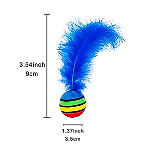 PET SHOW Pack of 5pcs 1.4” Cat Toys Balls Soft EVA Foam with Feathers Colorful Rainbow Toy Balls Interactive Kitten Cats Small Dogs Puppies Doggies Quiet Indoor Outdoor Play Activity Chase Training