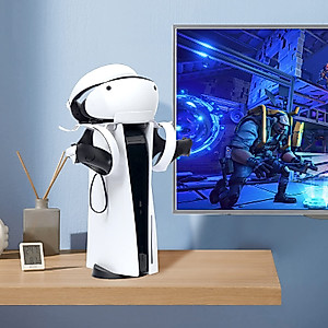 General Fantasy PS VR2 Headset Holder, PS VR2 Accessories Include PS VR2 Headset and Controllers Hanger with 2-in-1 USB C Charging Cable with Cable Ties - White