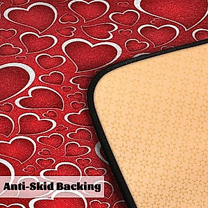 KOBLEN Valentines Day Red Hearts Kitchen Rugs Non Slip Washable Absorbent Kitchen Mats 20x39 inch Cushioned Anti Fatigue Kitchen Floor Mats for in Front of Sink