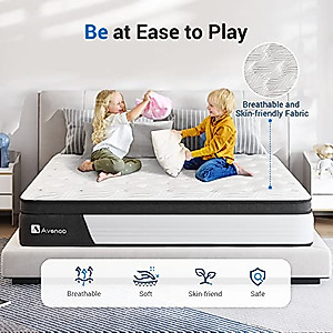 Avenco California King Mattress 12 Inch, Hybrid Mattress Cal King Medium Firm, Cal King Mattress in a Box with Pocketed Springs CertiPUR-US Foam Mattress, Supportive, Pressure Relief, Edge Support