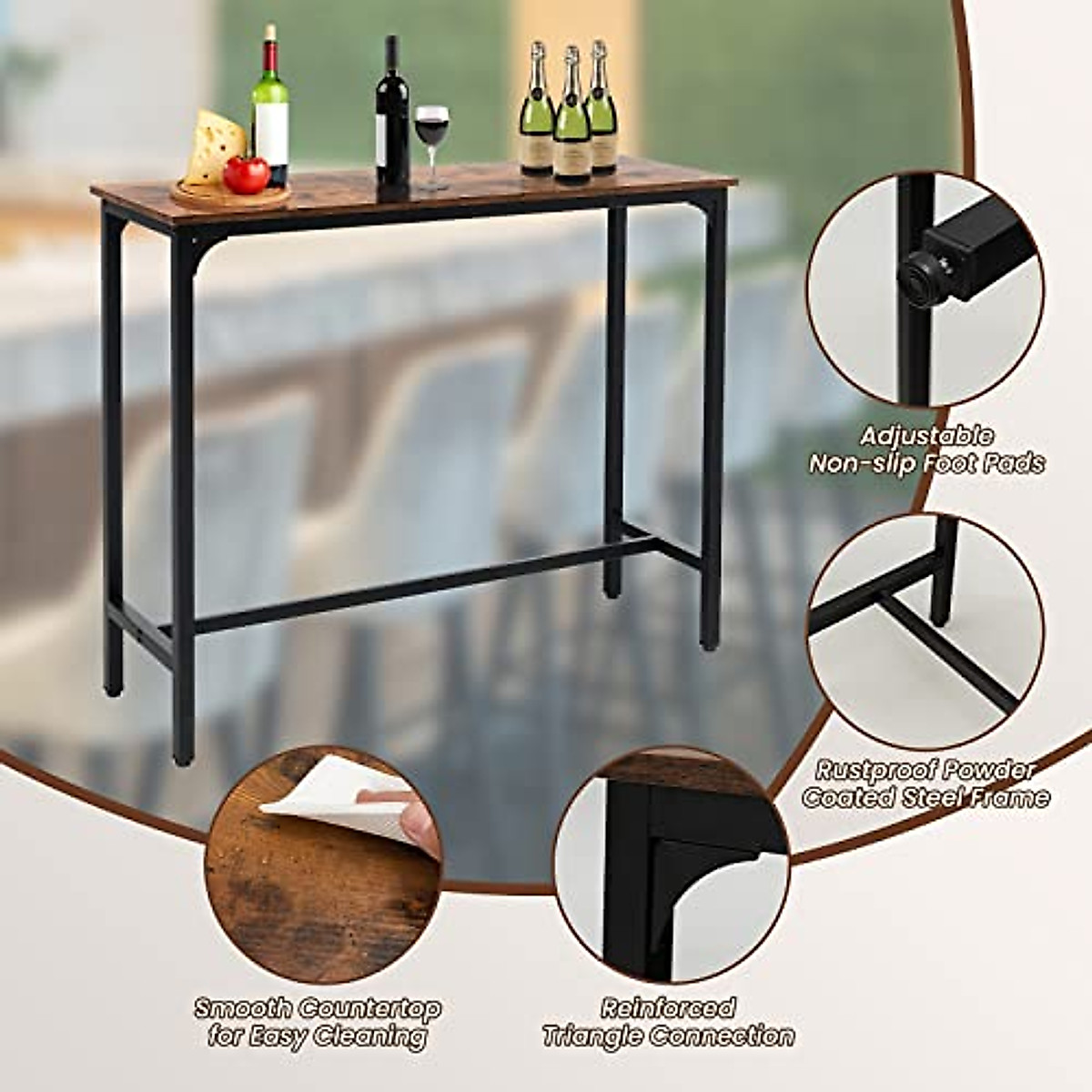 Giantex 48" Narrow Console Table - Long Bar Table, Rectangular Kitchen Dining Table w/Steel Frame, Adjustable Feet, Pub Table Counter Height Table, Sofa Side Table for Entryway, Hallway, Entry Table