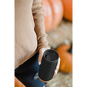 Ello Cole 16oz Vacuum Insulated Travel Coffee Mug with Leak-Proof Slider Lid and Built-in Coaster, Keeps Hot for 5 Hours, Perfect for Coffee or Tea, BPA-Free Tumbler, Black