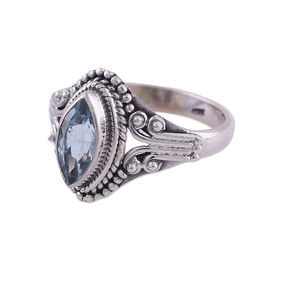 NOVICA Artisan Handmade .925 Sterling Silver Blue Topaz Single stone Ring from India Cocktail Gemstone Birthstone 'Morning Luxury'