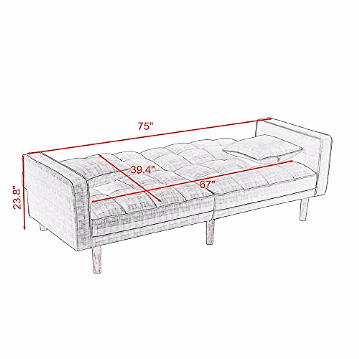 Lepfun Sleeper Sofa Bed Modern Tuft Futon Couch Convertible Loveseat Sleeper Reclining Sofa Bed Twin Size with Arms and 2 Pillows for Living Room, Dark Grey