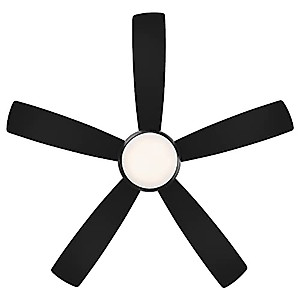WAC Smart Fans Odyssey Indoor and Outdoor 5-Blade Flush Mount Ceiling Fan 52in Matte Black with 3000K LED Light Kit and Remote Control works with Alexa and iOS or Android App