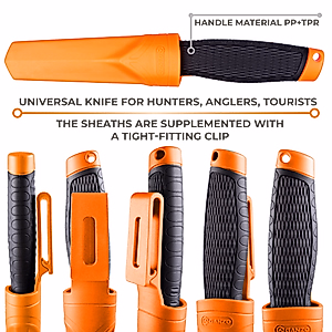 Ganzo G806-OR Fixed Blade Knife 8CR14 Stainless Steel Blade Ergonomic Anti-Slip Handle Camping Hunting Fishing Outdoor EDC Knife with Sheath (Orange)