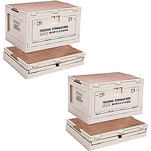 Nice C Storage Bin Tote 55 Qt, Organization and Storage, Closet organizer, Collapsible Storage Box, Organizing Containers Plastic with Wood Lid and 2 Side Doors, Stackable Organizer (Set of 2)